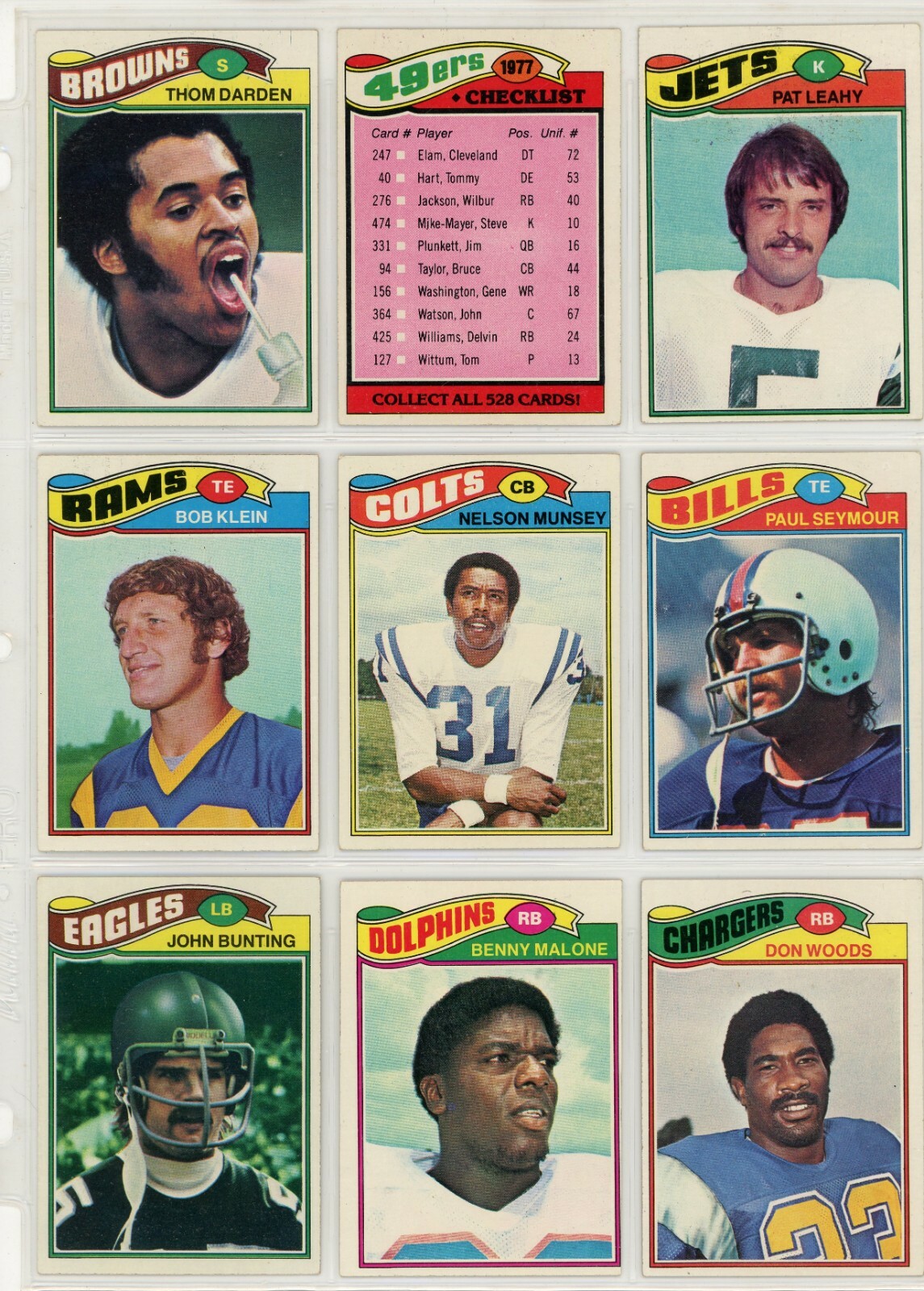 9 DIFFERENT 1977 TOPPS FOOTBALL PLAYER CARDS IN A 9 POCKET PAGE | eBay