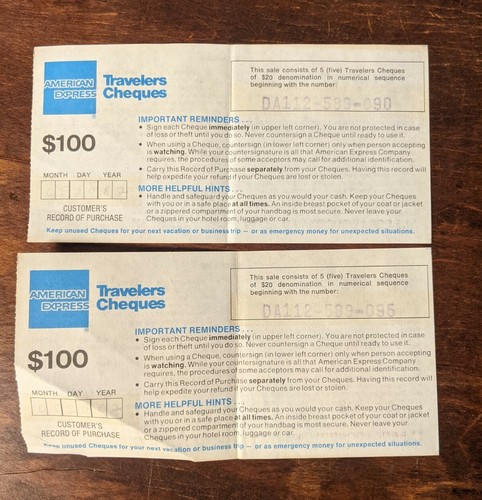 American Express Travelers Cheques Receipts Collectible Vtg 1982 ...