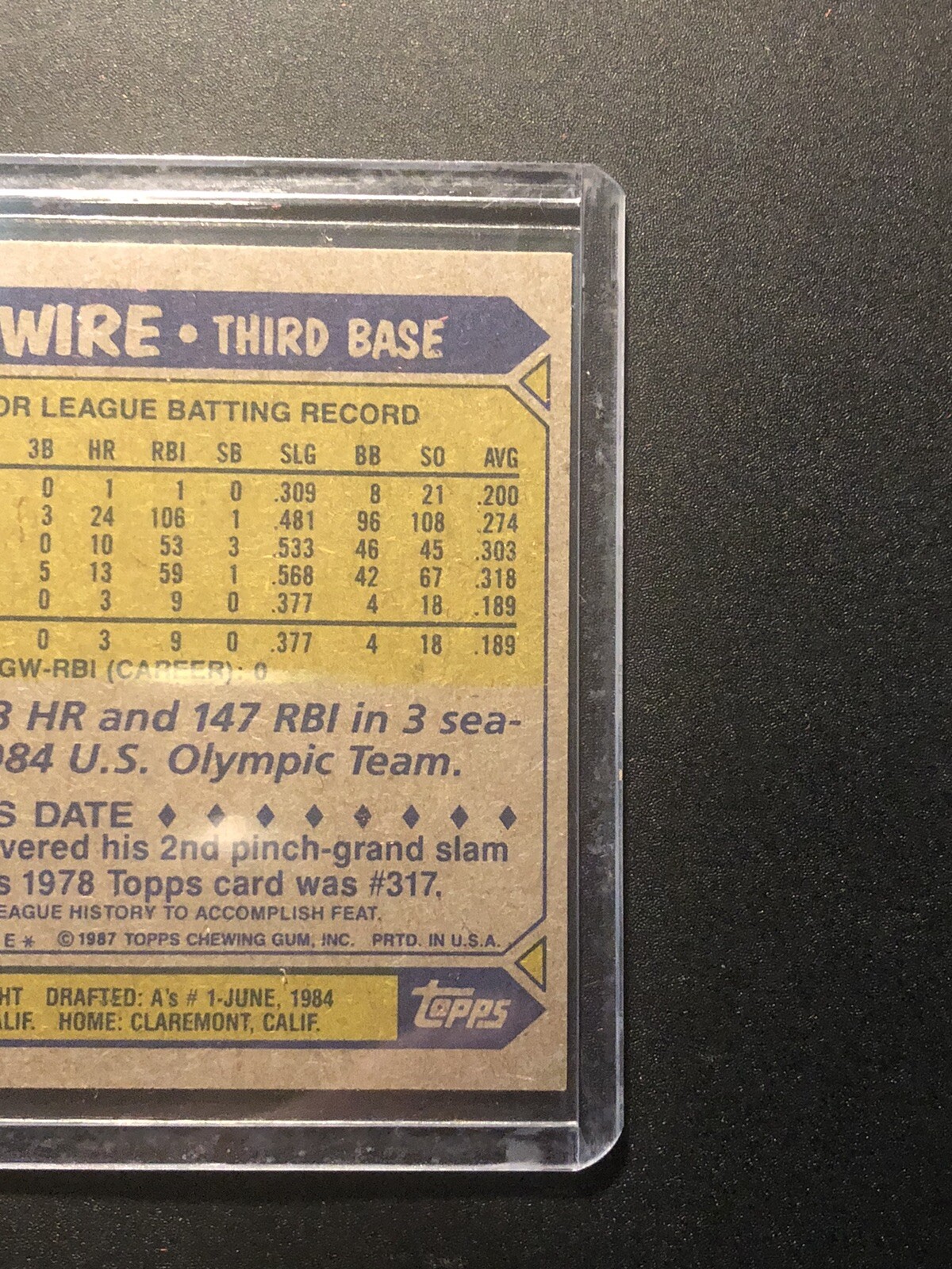 1987 MARK McGWIRE ROOKIE CARD TOPPS # 366 OAKLAND A’S GRADABLE ...