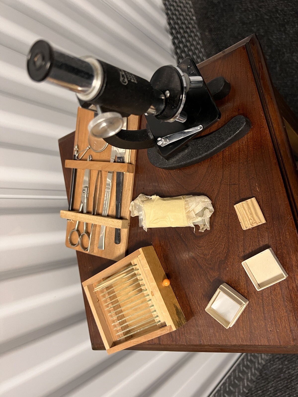 Antique Japanese Microscope With All Accessories In Original Wooden Box ...