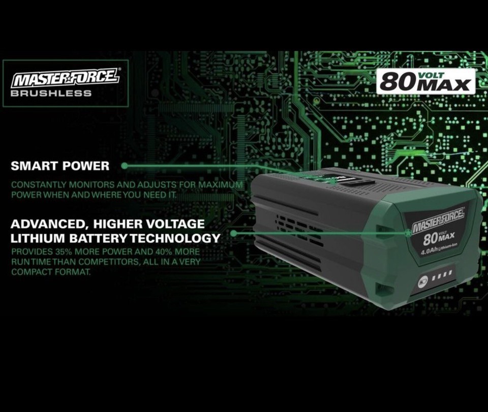 Masterforce 80V Lithium-Ion 5.0Ah Battery, Compatible With Greenworks ...