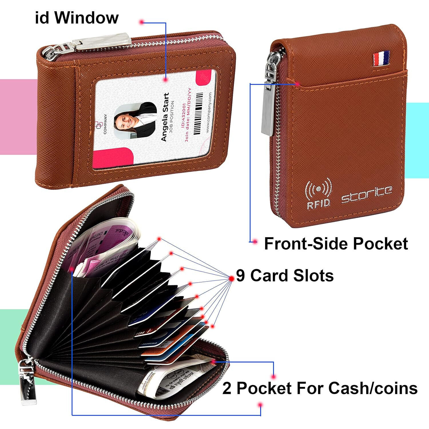 RFID PU Leather 9 Slot Vertical Credit Debit Card Holder Money Wallet ...