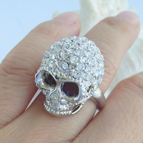 Unique Cocktail Skull Skeleton Ring Clear Austrian Crystal CR788C5 | eBay
