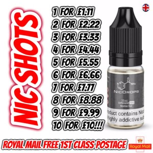 Nicotine Shots Nic Shot Drops E Liquid Vape Juice 10ml 18mg 70VG 100VG ...