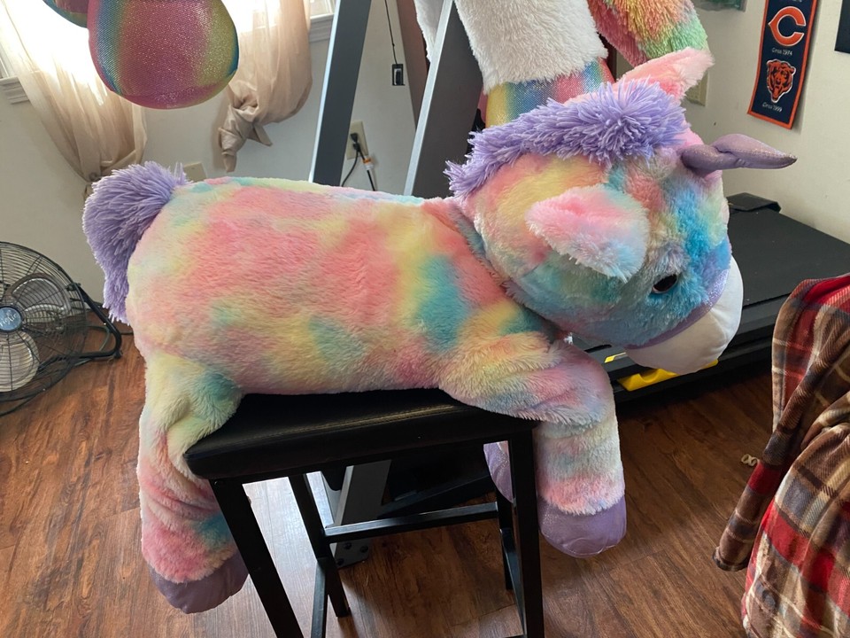 (2) JUMBO PLUSH UNICORNS WHITE RAINBOW PURPLE 49" & 39" STUFFED ANIMAL ...