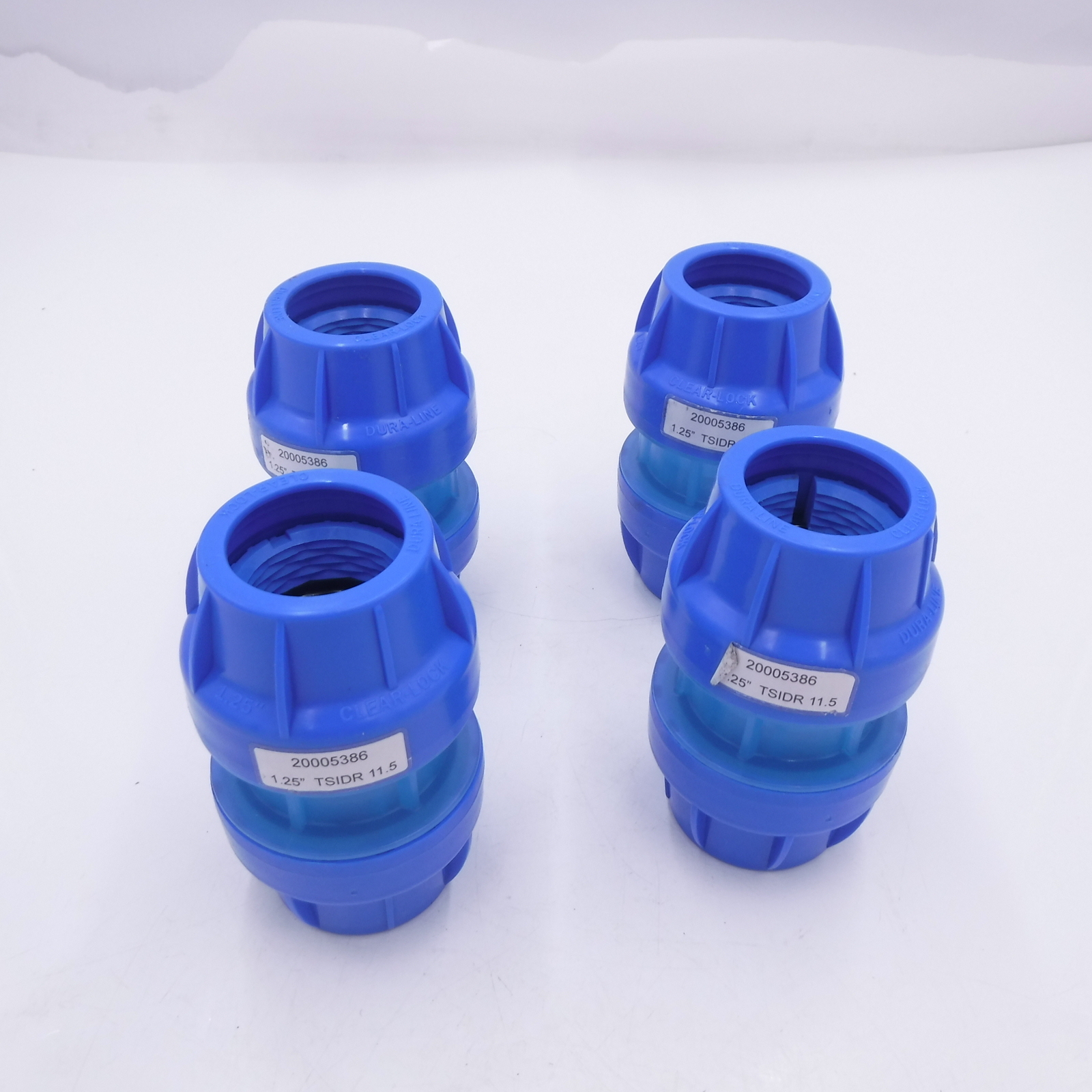 4 Pack Dura-Line 1-1/4"FNPT Clear Push Lock Blue Couplers TSIDR 11.5 ...