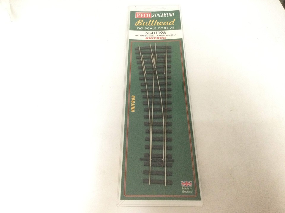 Peco SL-U1196 OO Gauge Code 75 Unifrog Bullhead Medium Radius L/H Point ...