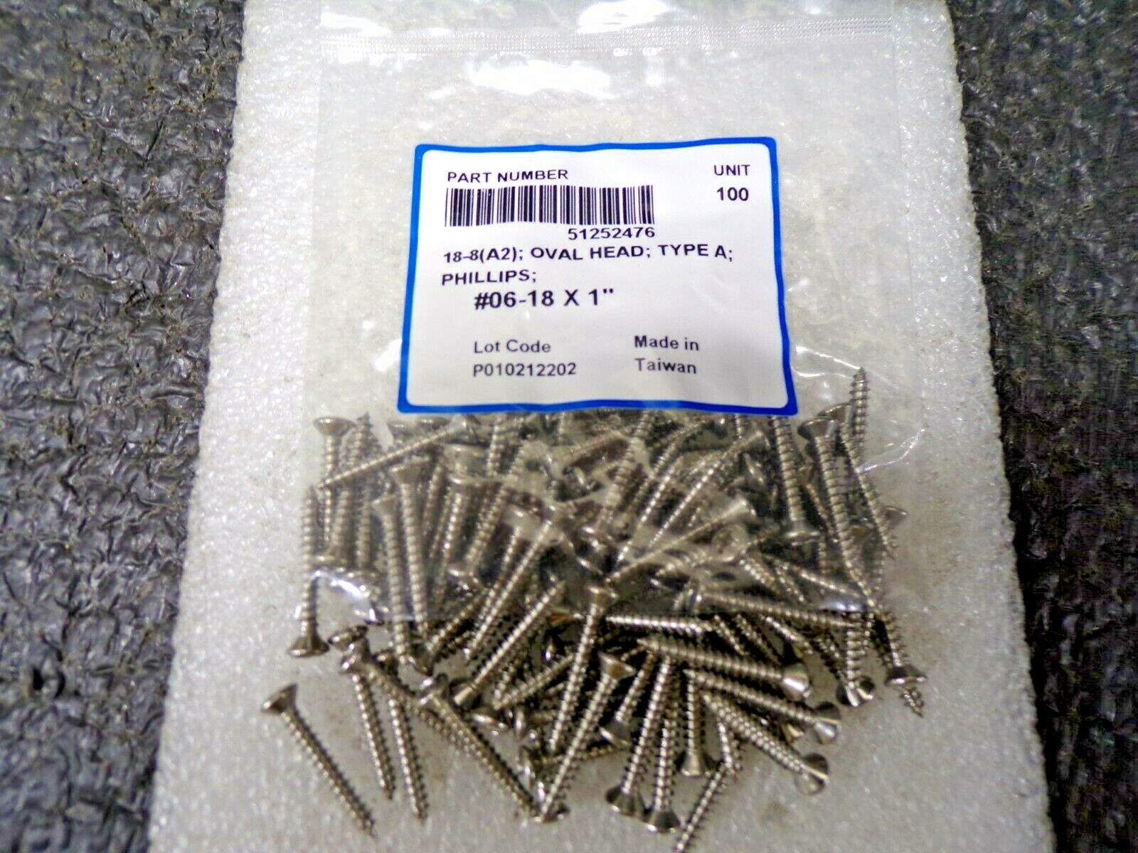 SHEET METAL SCREW, #6-18 X 1", 18-8SS, PHILLIPS OVAL, TYPE A, 100 PK ...