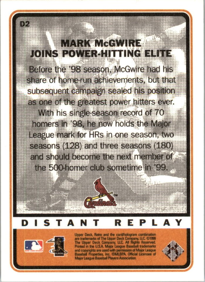 1999 Upper Deck Retro Distant Replay #D2 Mark McGwire - NM-MT | eBay