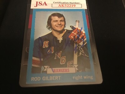 Autographed 1973-74 Topps Rod Gilbert HOF DEC. JSA Sticker & Cert ...