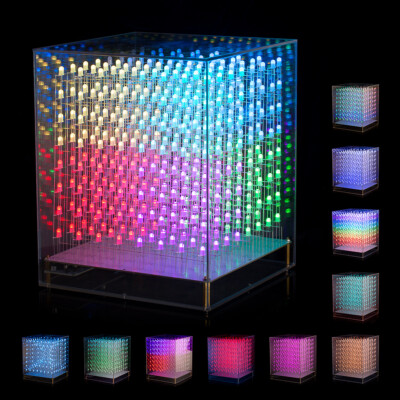 3D 8x8x8 Multi-color Led Cube Light Music Spectrum Animated Light ...