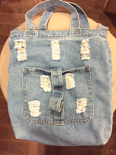 ripped denim pocket Long strap crossbody handbag purse zipper bag | eBay