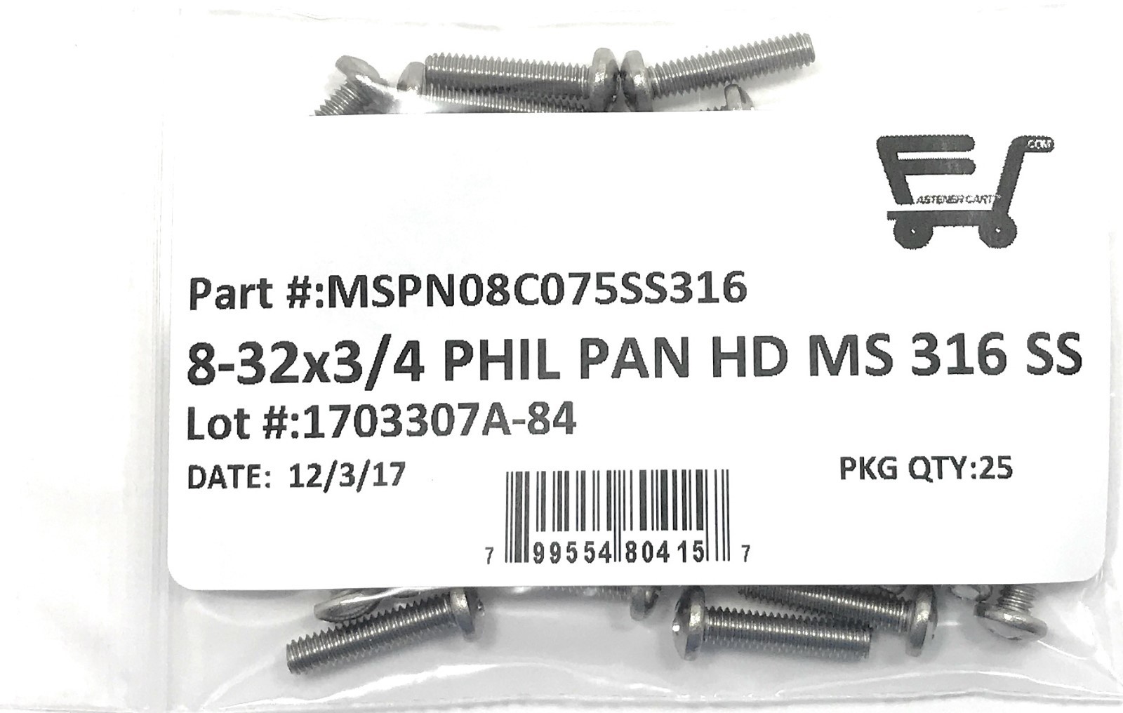 (25) 8-32x3/4 316 Stainless Steel Phil Pan Head Machine Screw MARINE ...