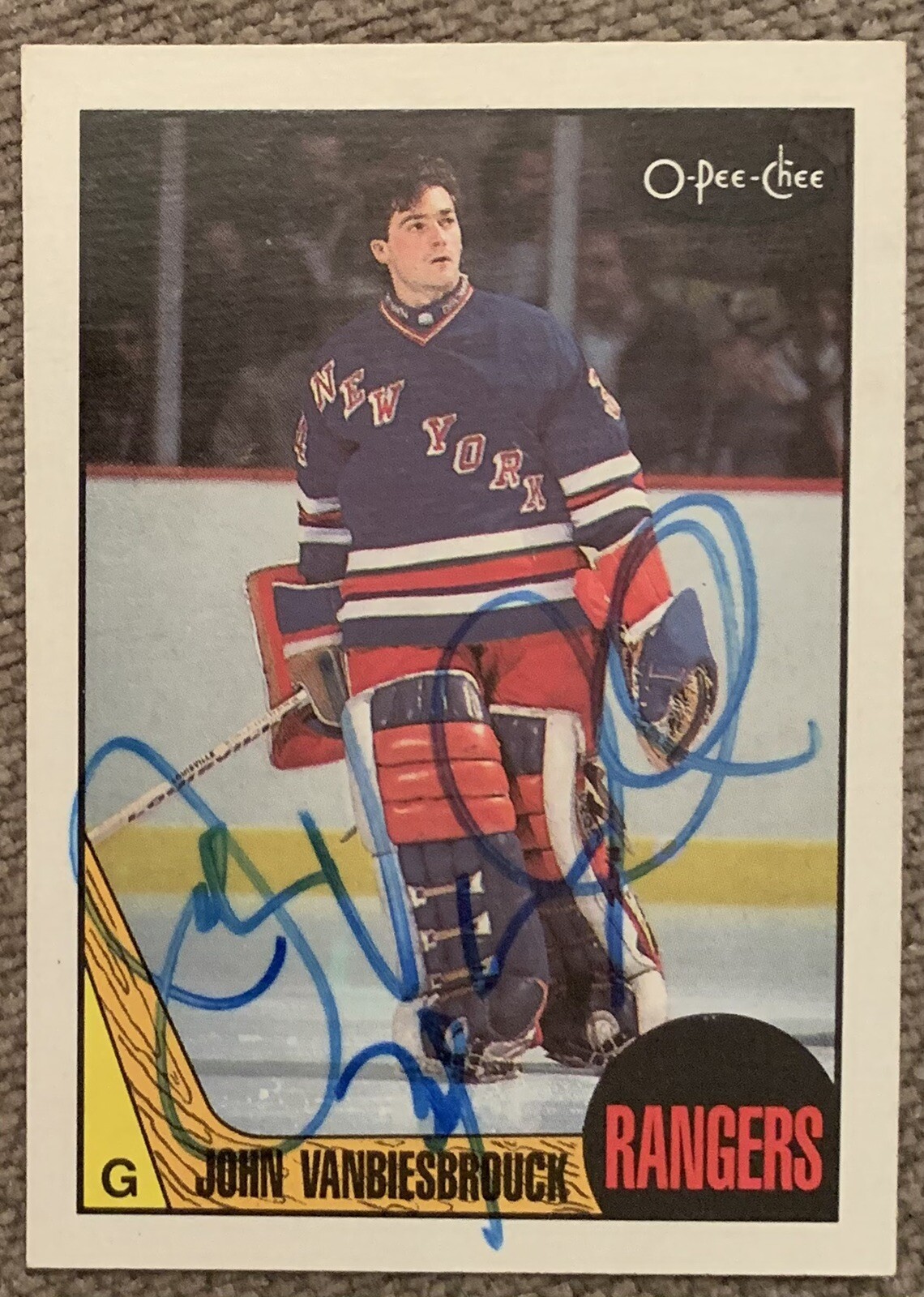 1987-88 OPC O-PEE-CHEE JOHN VANBIESBROUCK RANGERS AUTO/SIGNED CARD #36 ...