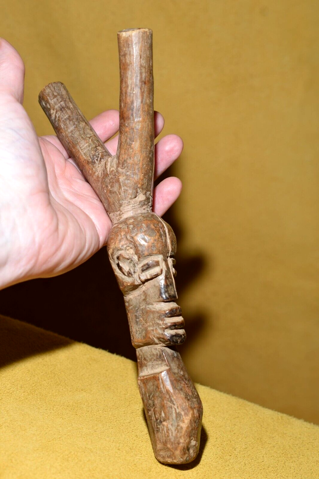 Antique African Baule Wood Hunting Slingshot Male Bust Statue Ivory ...