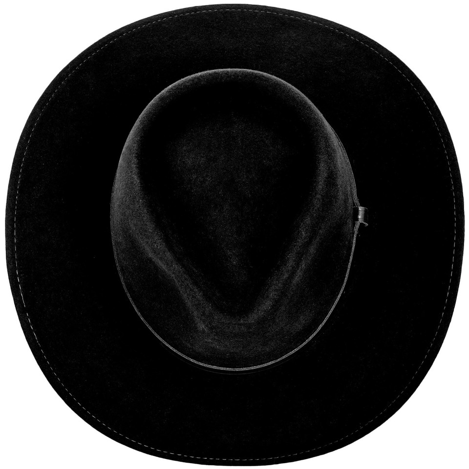 Sterkowski SHARPS Wool Fedora Hat Wide Brim Elegant Cowboy Black / Gray ...