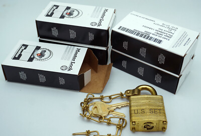 Lot (5) Master Lock DG Commercial Brass Military Padlocks w/Chain ...