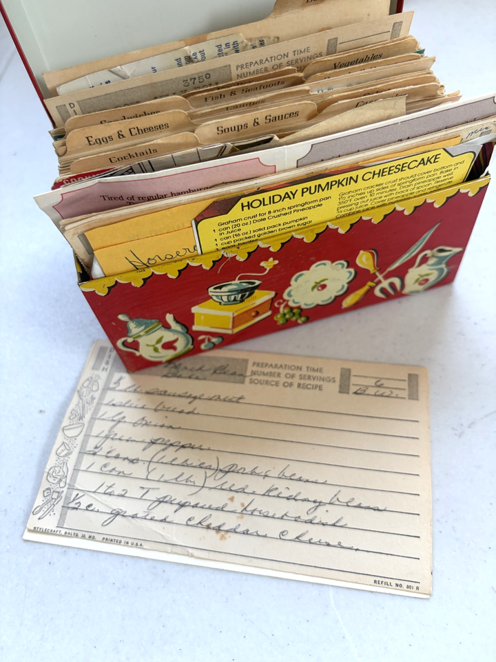 MID CENTURY TIN RECIPE BOX FULL OF RECIPES MANY HANDWRITTEN | eBay