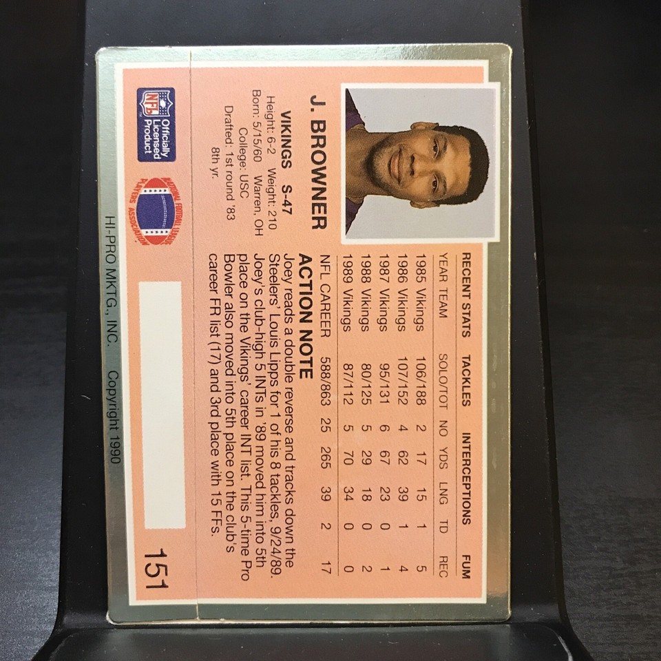 1990 ACTION PACKED FOOTBALL CARD MINNESOTA VIKINGS #151 JOEY BROWNER | eBay