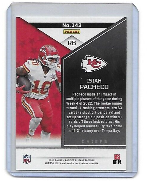 2022 Rookies and Stars Football Isiah Pacheco RC Rookie Kansas City ...