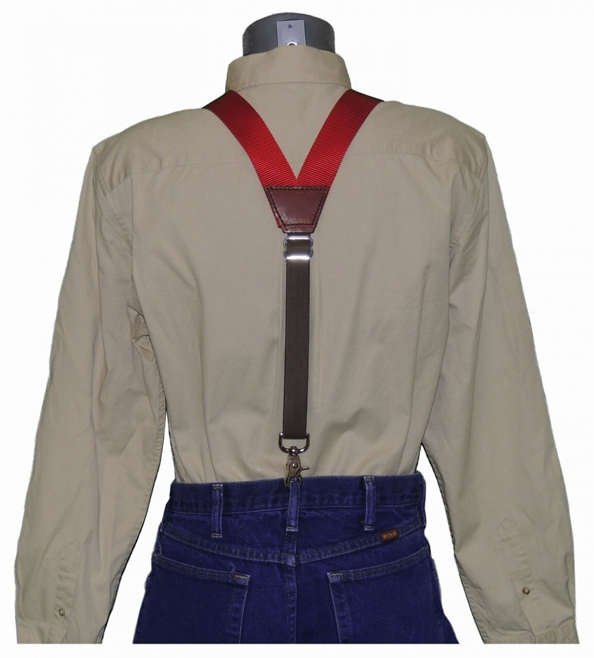 SALE! Red Nylon Suspenders Scissor Trigger Snaps USA Made | eBay