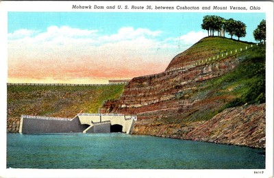 Mohawk Dam Between COSHOCTON & MOUNT VERNON, Ohio Postcard - Curt Teich ...
