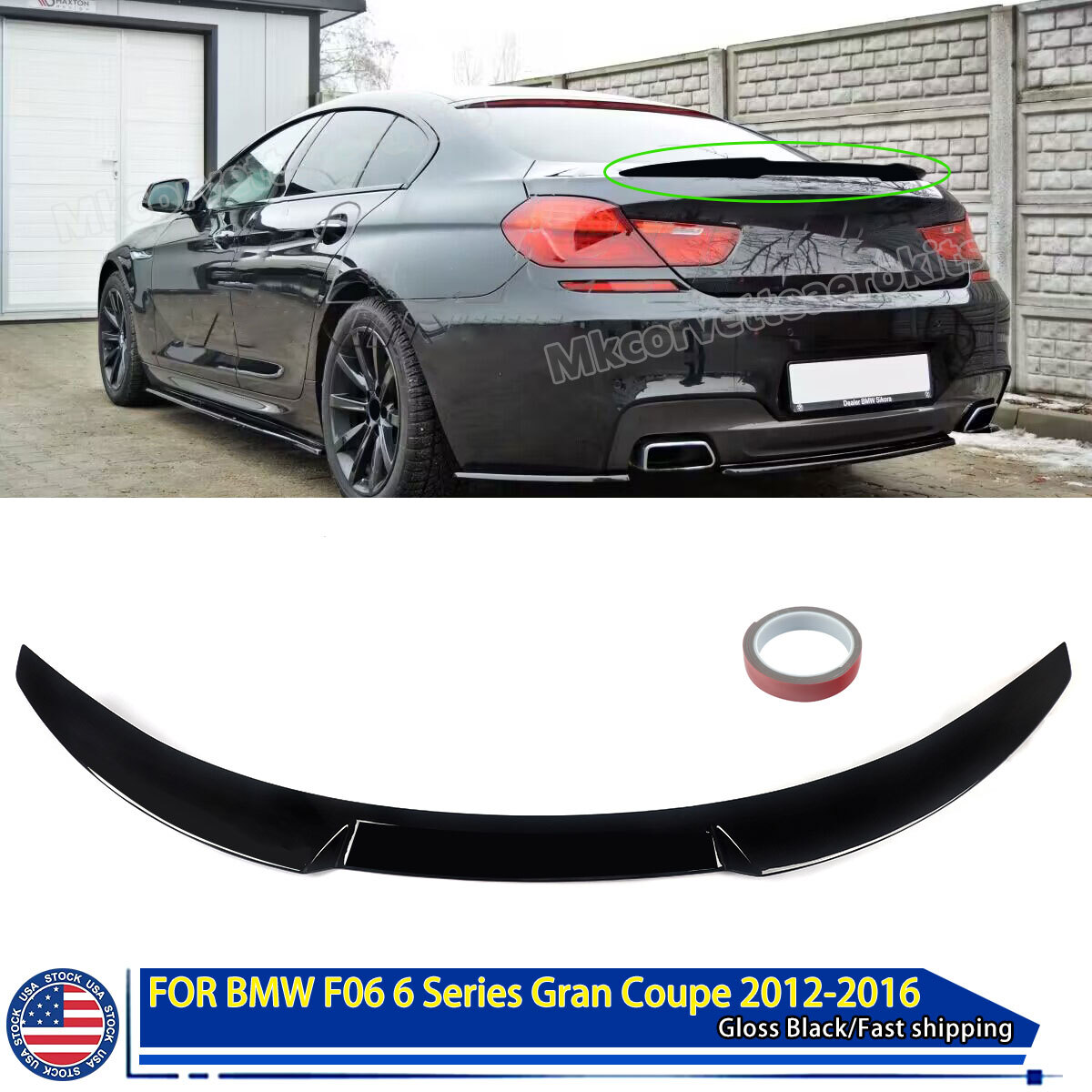 FOR 12-2016 BMW F06 640i 650i M6 GLOSS BLACK V STYLE TRUNK SPOILER WING ...