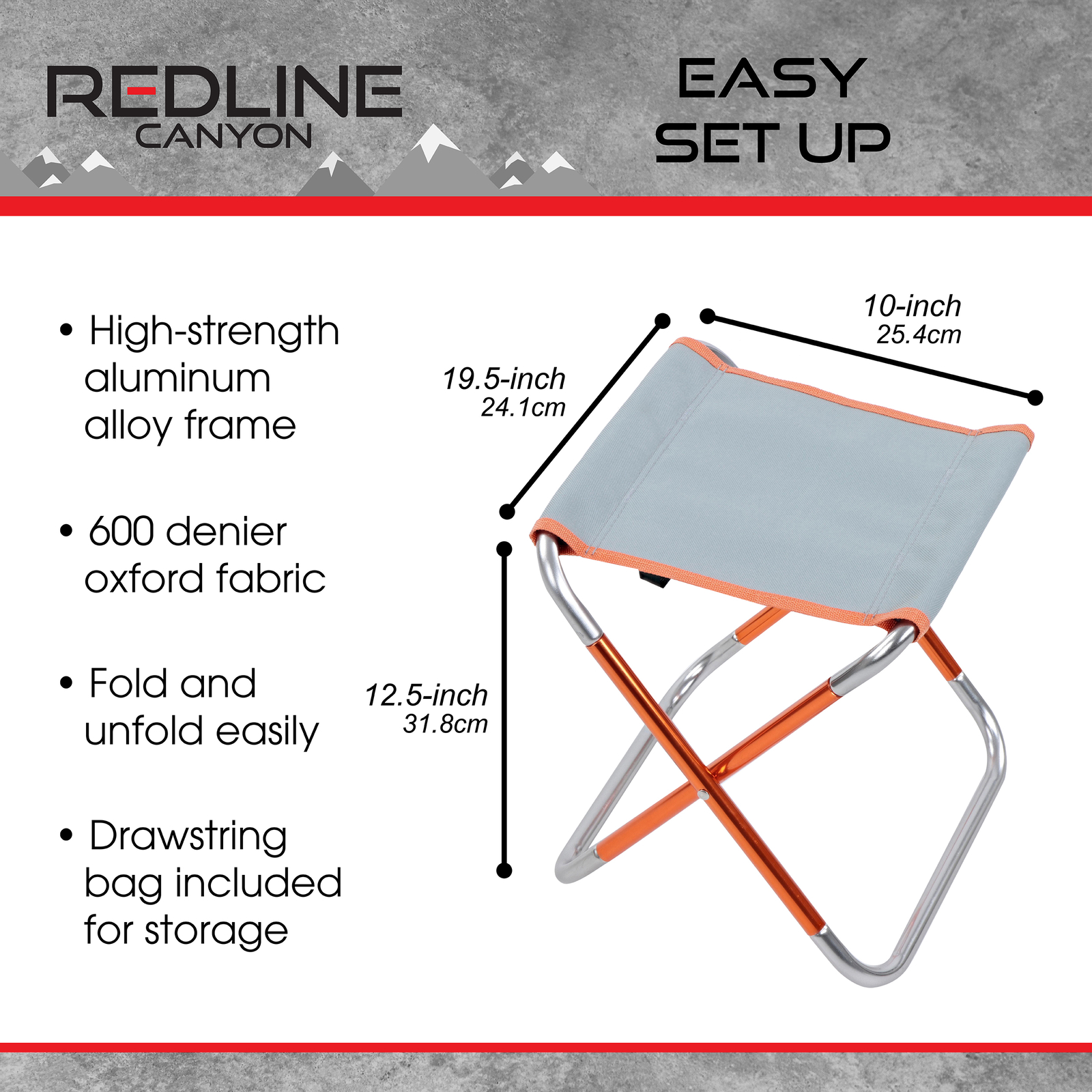 RLC Small Folding Stool Travel Chair - 12in Lightweight Fold Up Stool ...