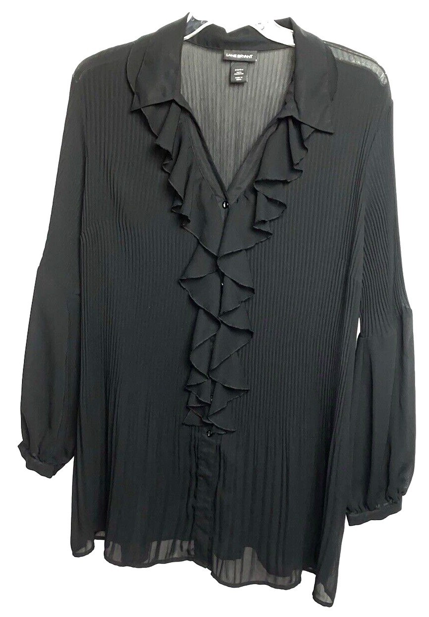 Lane Bryant Sheer Pleated Ruffle V-Neck Puffy Sleeve Top Size 22/24 ...