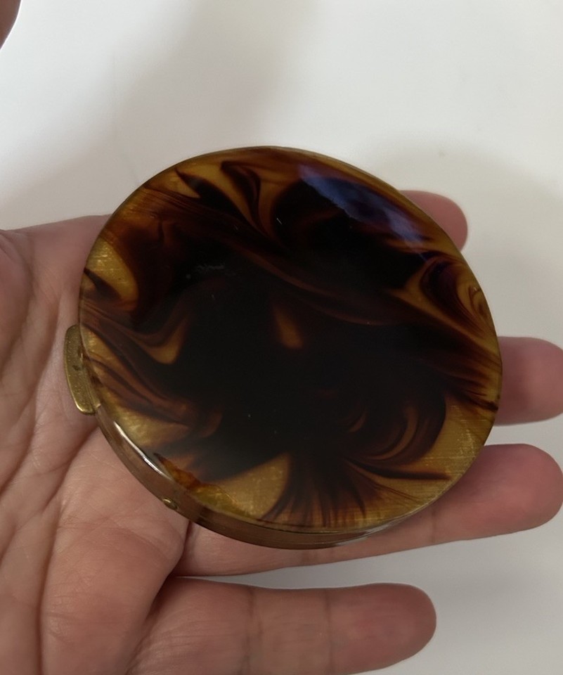 Vtg Lacquered Enamel Tortoise 3” Compact Makeup Mirror 1950s Gold tone ...