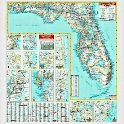 New: Large Wall Map of Florida .. Large Scale w/ Mounting Rails | eBay