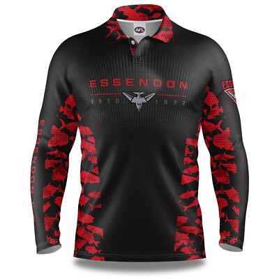 AFL Long Sleeve Reef Runner Fishing Polo Tee Shirt - Essendon Bombers ...