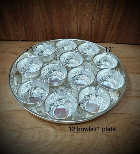 German silver prasadam plate with 12 prasadam bowls for housewarming ...