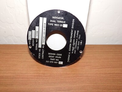 Bell Helicopter Dual Torque Indicator Face Plate 212-070-160-1 Type ...