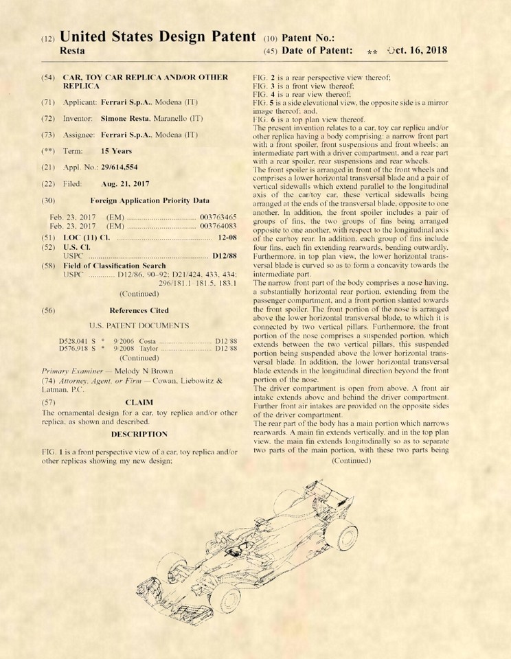 Ferrari F1 Racing Official Patent Art Print - F1 Race Ferrari Patent ...