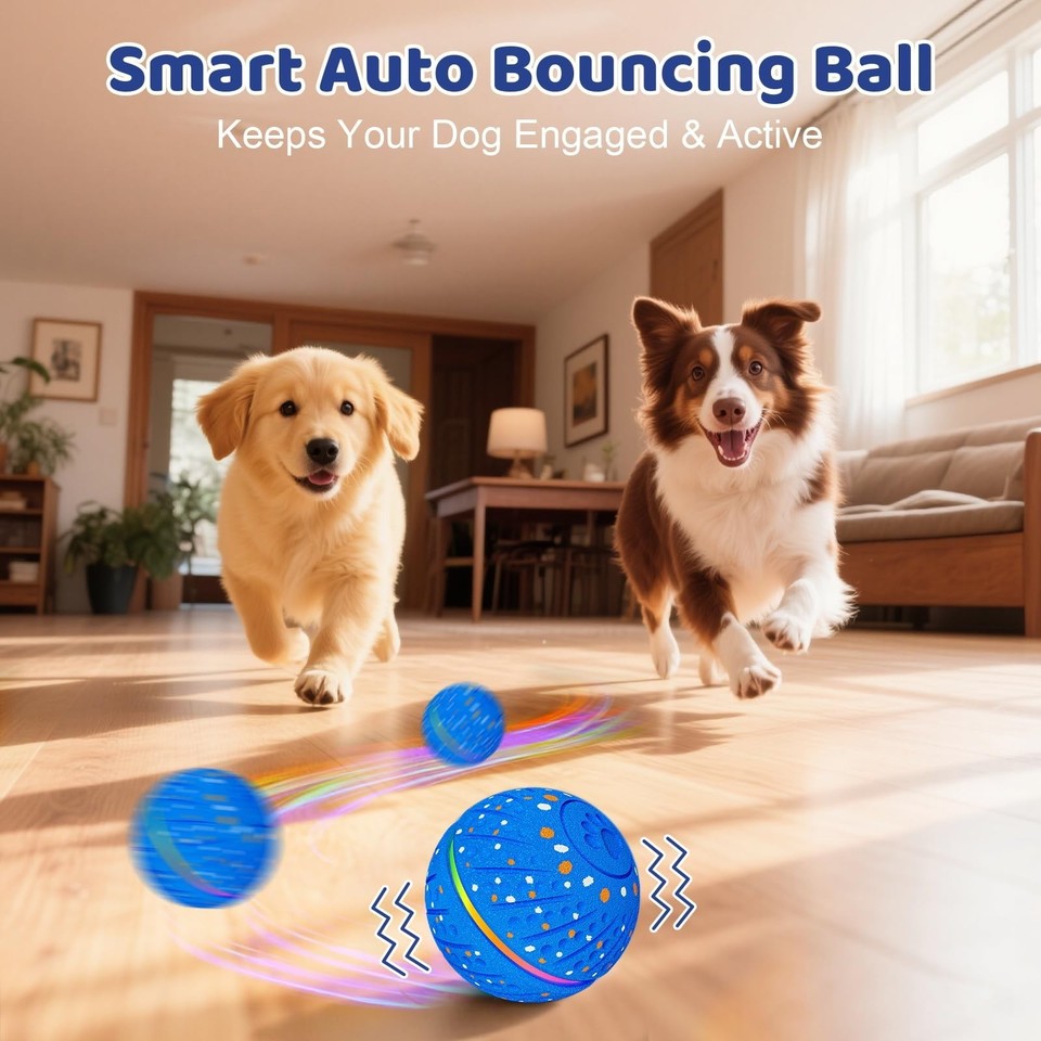 Interactive Dog Toys Ball - Smart Moving Bouncing Dog Ball with RGB ...