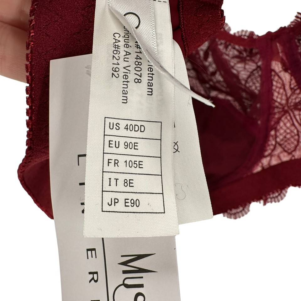 Curve Muse Bra Size 40DD Red Lace Sexy Wireless Sheer Panel Half Lined ...