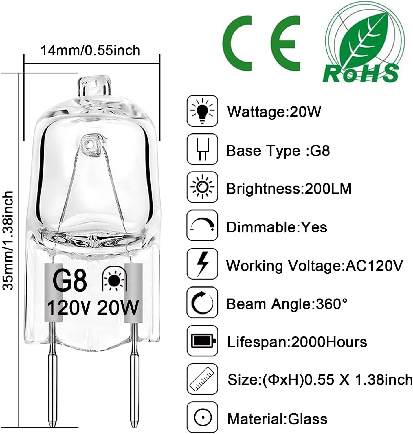 12Pack G8 Base JCD Type Light Bulb 20W/35W/50W/60W 120V 2700K Warm ...