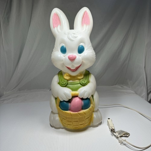 VTG Easter Bunny Blow Mold 19” General Foam Rabbit Egg Basket Lighted W ...