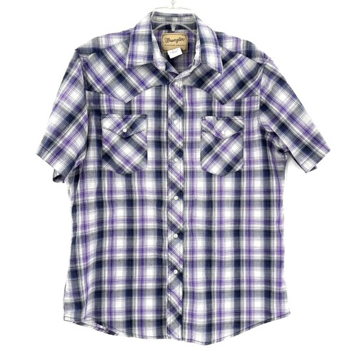 Wrangler Western Shirt Mens Pearl Snap Cowboy Size Large Purple Gray ...