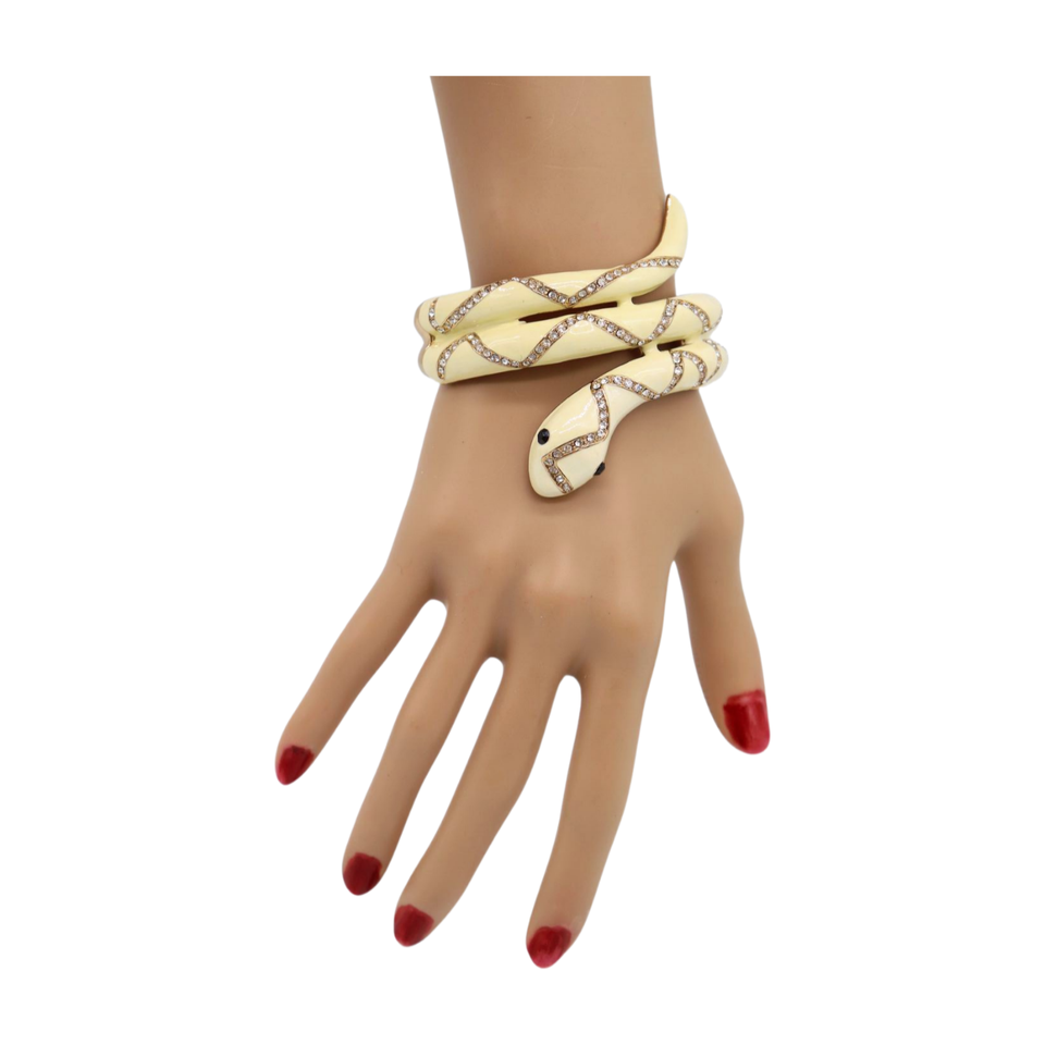 Women Gold Metal Cuff Color Bracelet Cream Snake Wrap Around Hot ...