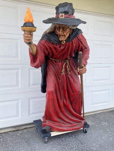 Life Size Witch Fiberglass Resin Statue W/Candle Holder Halloween Prop ...