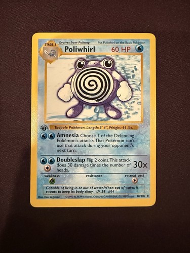 Pokémon TCG Base Set 1st Edition Shadowless Poliwhirl 38/102 Excellent ...