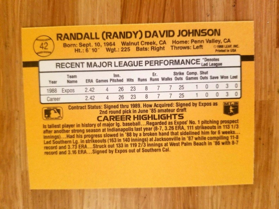 Randy Johnson Rookie Card 1989 Donruss #42 (Error) Wrong B-Day | eBay