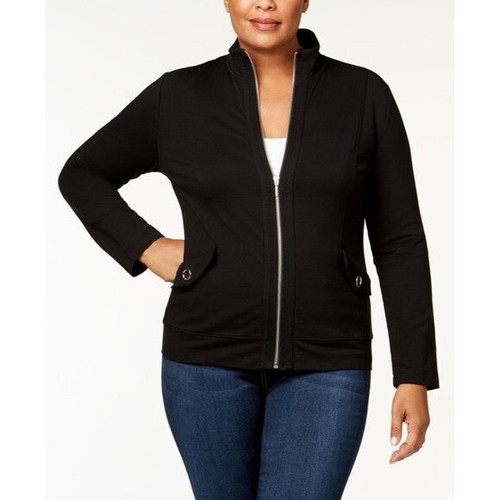 Karen Scott Sport Black Full Zip Mock Neck Knit Jacket M | eBay