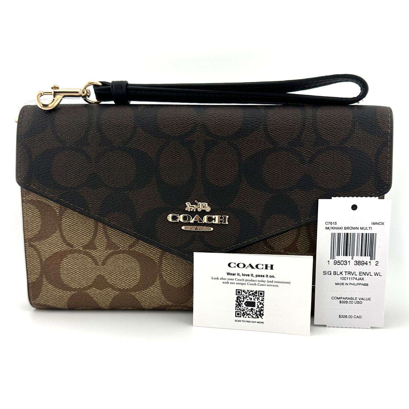 Coach Travel Envelope Wallet In Blocked Signature Canvas Khaki Brown ...
