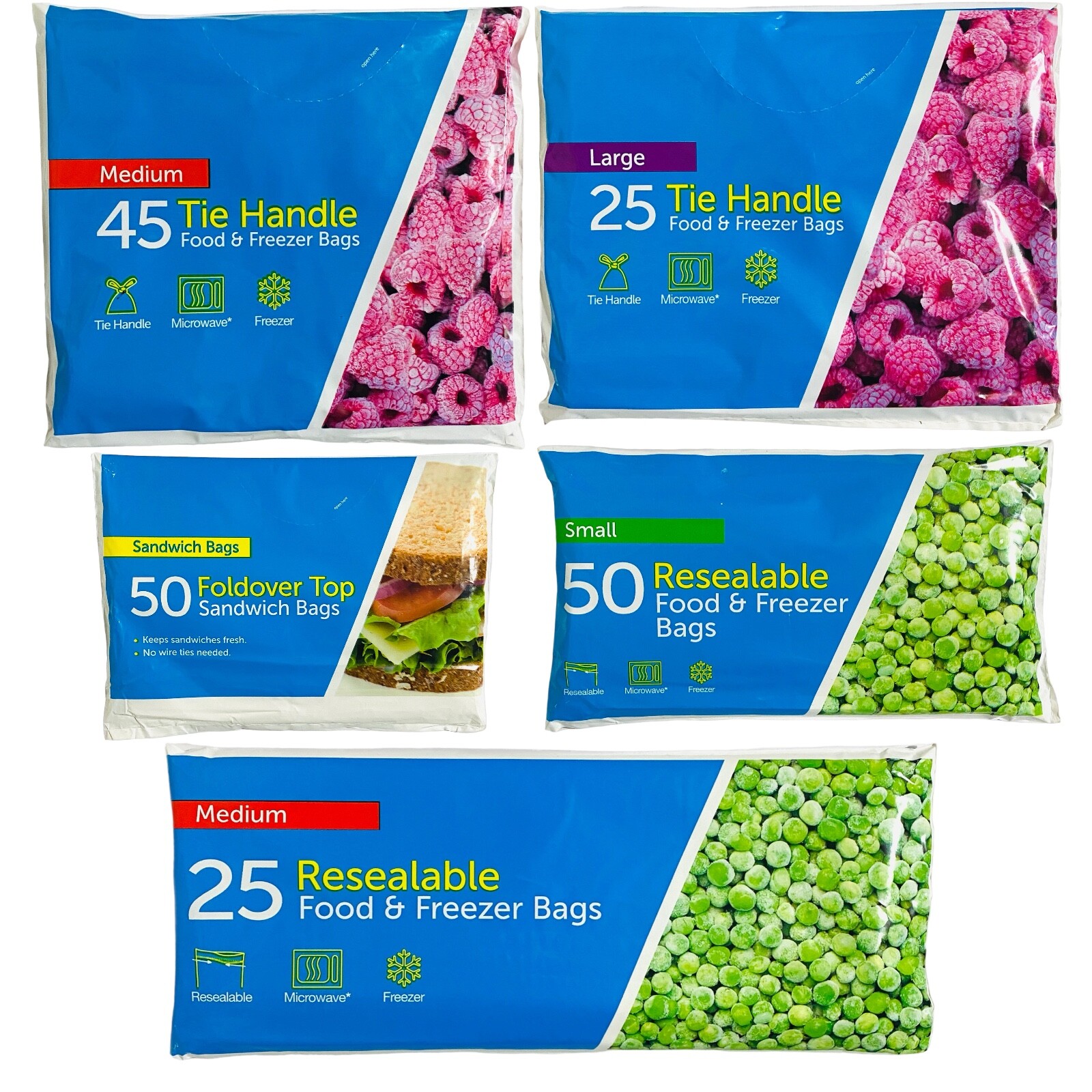 FOOD BAGS Tie Handle Bags Resealable bags Sandwich bags food freezer ...
