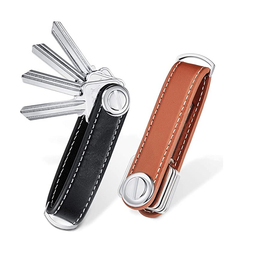 Leather Smart Key Holder Keyring Organizer Clip Compact Folder Keychain ...