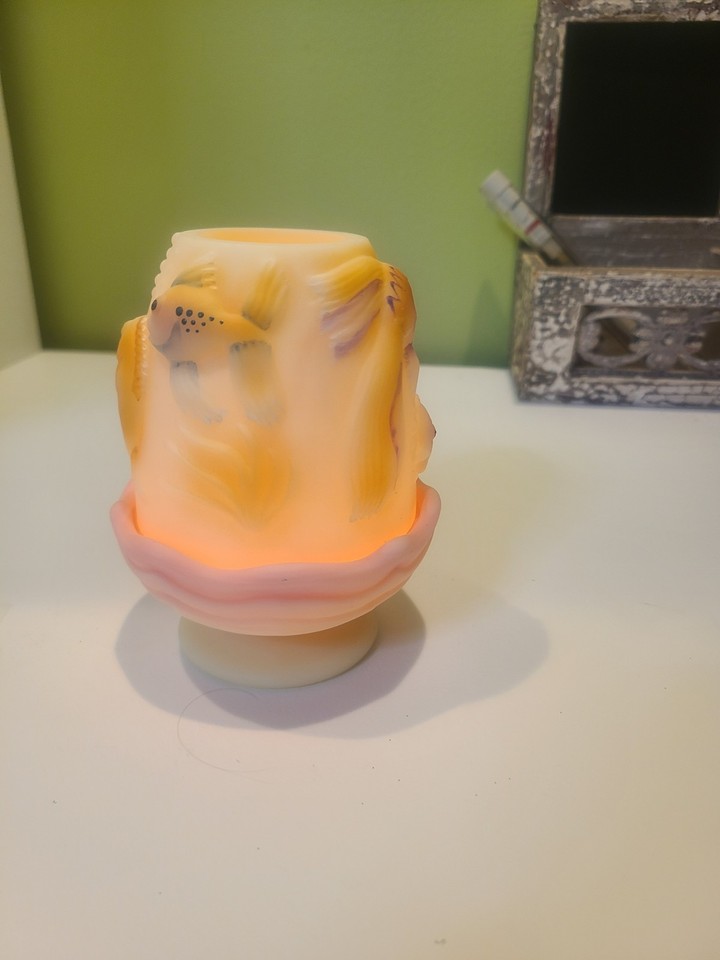 Fenton Glass Burmese Atlantis Koi Fish 2Pc Fairy Lamp Hand Painted ...