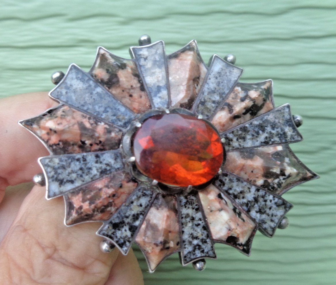 Aberdeen Peterhead Granite Brooch LARGE Victorian Sil… - Gem